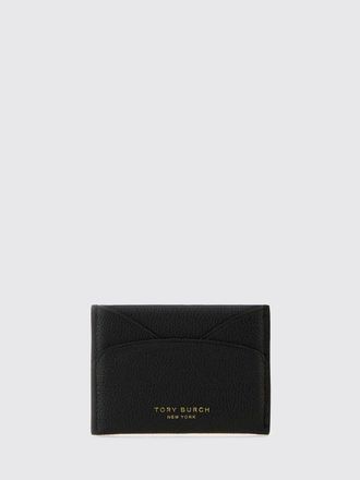 Tory Burch Mini porte-cartes plat en cuir grain&eacute; avec logo