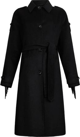 Liu Jo Femme, Manteaux, Noir, Taille: 38 FR Wool Trench Coat With Fringes