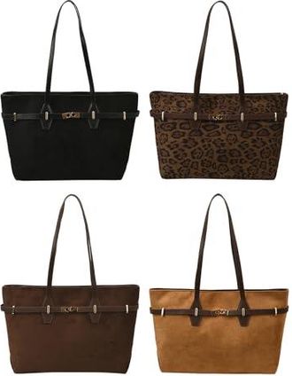 Generic Sac fourre-tout pour femme en simili daim de grande capacit&eacute; avec fermeture &eacute;clair pour le travail et les excursions (noir)