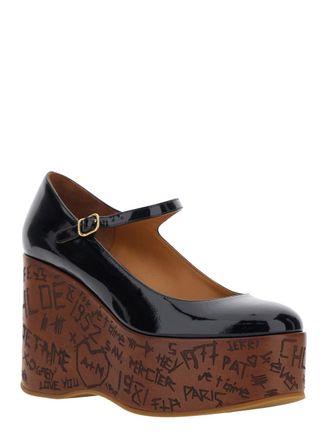 Chlo&eacute; Womens Wedges Mary Jane, Black Leather Shoe