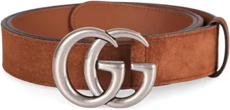 Gucci Mens Belt Gg Marmont Suede Hazelnut Calfskin