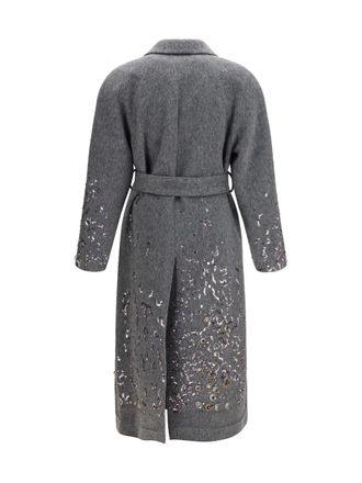 Valentino Sequin-Embroidered Mohair & Wool Blend Coat - Gray