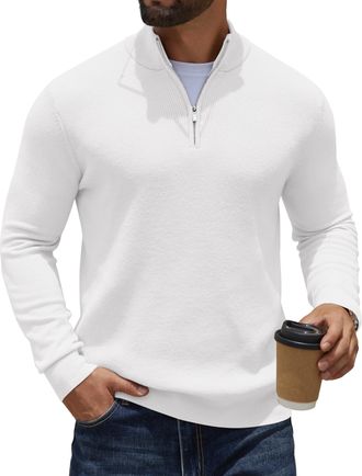 Coofandy Pullover Herren Half Zip Strickpullover Troyer Langarm Rollkragenpullover mit Reißverschluss Pulli Turtleneck Sweater Arbeitspullover Winterpullover W
