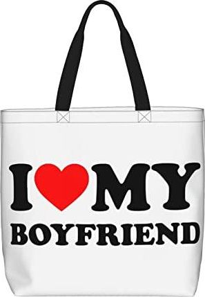 Generic Sac Fourre-Tout JAime Mon Beau Petit Ami Sac Tissu Personnaliser Avec Poign&eacute;es Sacs &Agrave; Main, Pour &Eacute;cole, Voyage, Femmes, Tous Les Jours