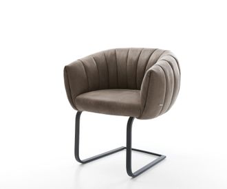 DELIFE Freischwinger Jada-Flex Mikrofaser Taupe Vintage Freischwinger flach Schwarz Taschenfederkern, Esszimmerst&uuml;hle