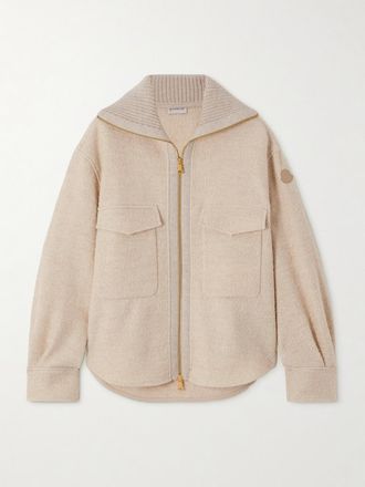 Moncler Cardigan En Bouclé De Laine Mélangée - Blanc cassé
