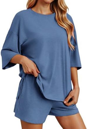 Generic Ensemble 2 pi&egrave;ces pour femme - Chemises surdimensionn&eacute;es d&eacute;contract&eacute;es d&eacute;t&eacute; 2026 avec short de motard - Tenue de voyage assortie, BU1., 3XL