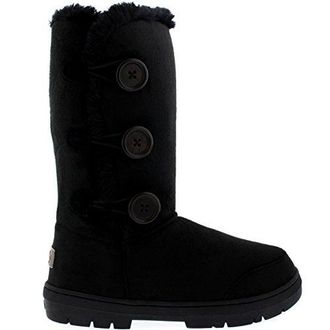 Holly Femmes Fourr&eacute; Bottes De Neige Trois Bouton - Noir - 36