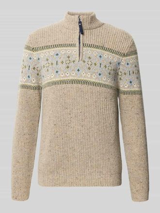 Ragman Norwegerpullover aus Woll-Mix mit Troyer-Kragen