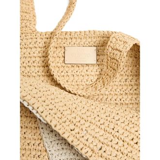 Valentino Garavani Beige-White Contrast Knit Tote Bag - Beige