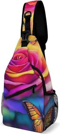 Generic Mode Sacoche Homme Bandouliere Art coloré trippant avec Roses tie dye Sac Bandoulière Polyester,Antivol Sac à Poitrine pour école Femme Homme