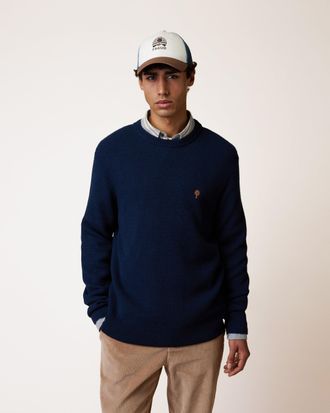 Faguo Pull col rond en laine bleu fonc&eacute;