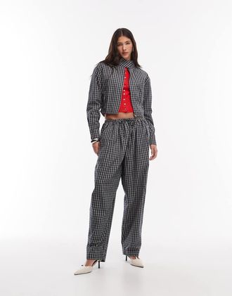 Lioness Aura - Pantalon large densemble nou&eacute; &agrave; la taille &agrave; carreaux &eacute;cossais - Bleu marine et citron-Multicolore