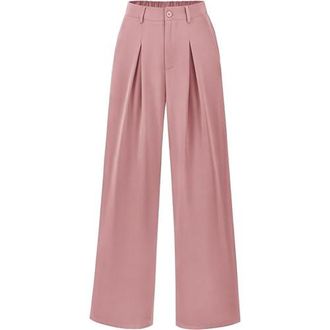Generic Pantalon de travail taille haute pour femme, tenue décontractée 2025, pantalon habillé à jambes larges, taille élastique, ample et plissé, palazzo, ro