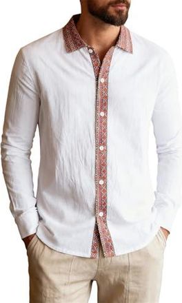Generic Chemise &agrave; manches longues pour homme - Contraste ext&eacute;rieur - Style d&eacute;contract&eacute; - Boutons - Couleur contrast&eacute;e - Patchwork - Pour f&ecirc;te, affaires, col r