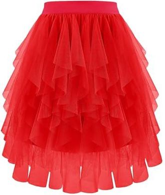 Bbonlinedress Tutu - Jupe en tulle - Longueur genou - Jupe courte - Jupe de danse &eacute;lastique - Costume de ballet - Costume de carnaval, rouge, XL