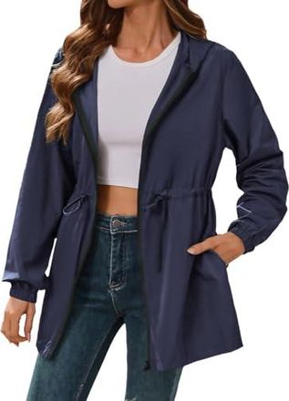 Generico Veste légère fine et pliable pour femme imperméable pliable et rangeable avec fermeture éclair pour toutes les saisons, bleu, XXL