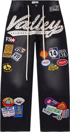 Vale short Painters en jean &agrave; ornements (ann&eacute;es 1980) - Noir