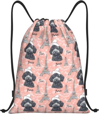 Generic Niedlicher Welpen-Eiffelturm-Print Rucks&auml;cke Daypack Verstellbar Leicht Rucksack for Damen Herren Schwimmen 36X42Cm
