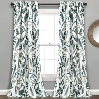 Lush D&eacute;cor White-and-Green Devonia Room-Darkening Window Curtain Set, 84 in x 52