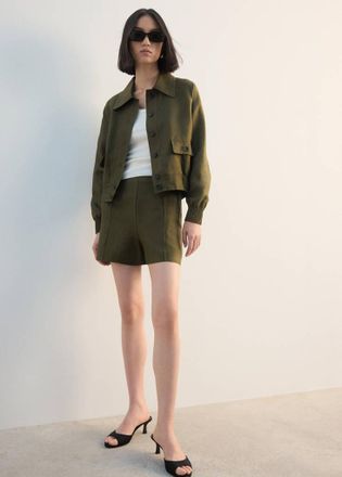Mango Veste en lin &agrave; boutons kaki - Femme - XS - MANGO