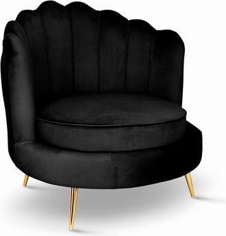 MG Design Samt Muschelsessel in Schwarz - Moderner Cocktailsessel mit goldenen Beinen, gepolsterter R&uuml;ckenlehne und gro&szlig;em Sitz f&uuml;r Wohnzimmer oder Schlafzimmer