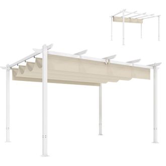 OUTSUNNY Pergola - tonnelle de Jardin - Outsunny - toit r&eacute;tractable avec toile coulissante magn&eacute;tique - aluminium - 390x297x227cm - beige