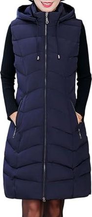 Generic Gilet matelass&eacute; sans manches &agrave; capuche pour femme avec fermeture &eacute;clair et ourlet &agrave; cordon de serrage, bleu, 6XL