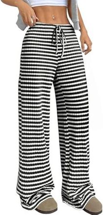 Generic Pantalon de d&eacute;tente pour femme, pantalon ray&eacute;, pantalon de surv&ecirc;tement &agrave; jambes larges, pantalon ample pour femme, pantalon de surv&ecirc;tement mignon, Noi