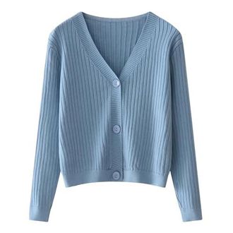 Generic Cardigan &agrave; simple boutonnage pour femme - Col en V - Pour lhiver, bleu, Taille Unique