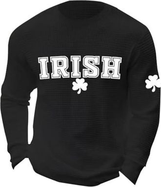 Generic Sweat-shirt pour homme pour la Saint-Patrick, pull irlandais r&eacute;tro gaufr&eacute; vert, manches longues, tr&egrave;fle, tr&egrave;fle, lettre, imprim&eacute;, col rond, chemisier 