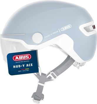 ABUS Stadthelm HUD-Y ACE - stylischer Fahrradhelm mit Visier und magnetischem, aufladbarem LED-R&uuml;cklicht - f&uuml;r Damen und Herren - Pure Aqua, Gr&ouml;&szlig;e L