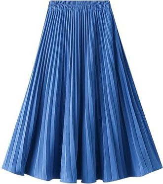 Feoya Jupe Plissée Mi Longue Femme Jupe Trapèze Taille Élastique Haute Hiver Jupes à Volant Décontractée Élégante Printemps Été Autumn Robe A Line Fluide de