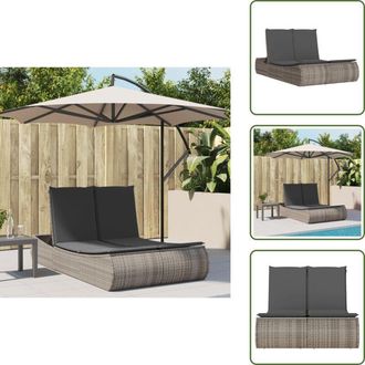 vidaXL Chaise longue double avec coussins gris r&eacute;sine tress&eacute;e - Chaises Longues Doubles - Transats - Salon De Jardin - Mobilier Ext&eacute;rieur - Chaises
