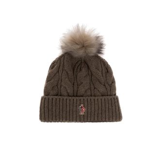 Moncler Logo und Bommel-M&uuml;tze - - Accessories - Damen - Braun - ONE SIZE