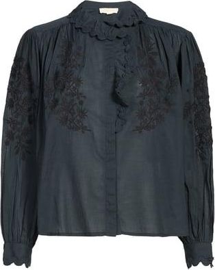 Louise Misha großes Hemd aus Baumwoll -Embroidered - Schwarz