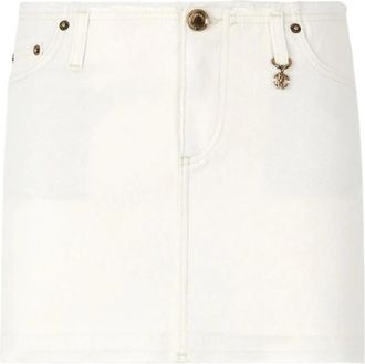 Roberto Cavalli Femme, Jupes, Blanc, Taille: 36 FR Mini-jupe en denim effiloch&eacute;
