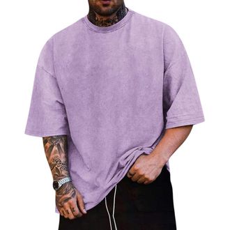 Minetom Herren Sommer T-Shirt Oversize Fit Kurzarm Oberteil Mit Rundhals Retro Washed Weit Geschnittenes Tee Einfarbig Basic Shirt T Shirts M&auml;nner Longshirt A