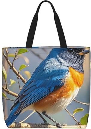 Generic Oiseau Bleu Et Orange Sac A Main Femme R&eacute;utilisable Sacs De Courses Grand Sac Fourre Tout Pour Universit&eacute; Gym Quotidienne