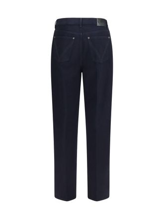 Bottega Veneta Wide-Leg Cotton With Intrecciato Patch Jeans - Navy