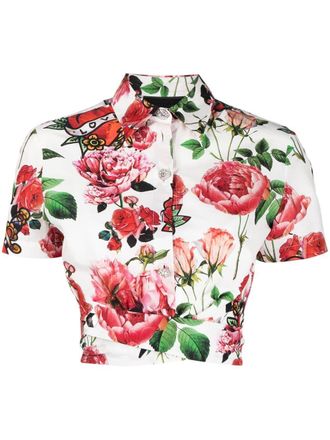 Philipp Plein chemise crop &agrave; d&eacute;tail nou&eacute; - Blanc