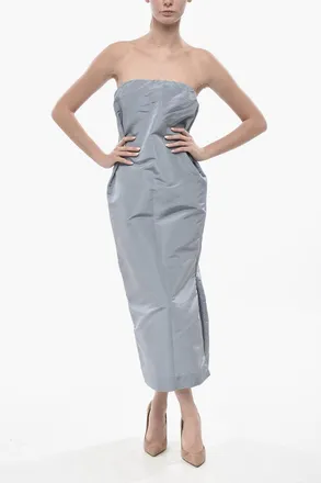 Super Blond Silk Organza Strapless Sheath Dress With Side Slits Super Blond