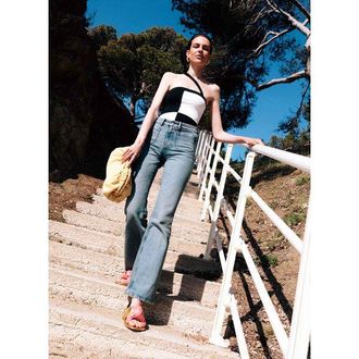 Miu Miu Schlagjeans aus gewaschenem denim in Blau