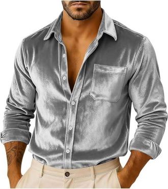 Generic Chemise &agrave; manches longues en velours doux pour homme avec poche de poitrine - Couleur unie - Coupe d&eacute;contract&eacute;e - Printemps et automne - Chemise d&eacute;con