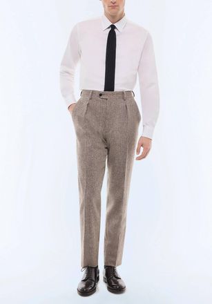 Fursac Pantalon droit &agrave; pli en laine &agrave; chevrons - Taille 36 - Homme