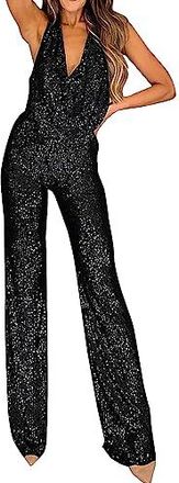 Generic Combinaison d&eacute;t&eacute; europ&eacute;enne et am&eacute;ricaine pour femme - Sans manches - Col &agrave; paillettes - Pantalon pour femme - Amoureux de mariage - Combinaison damis