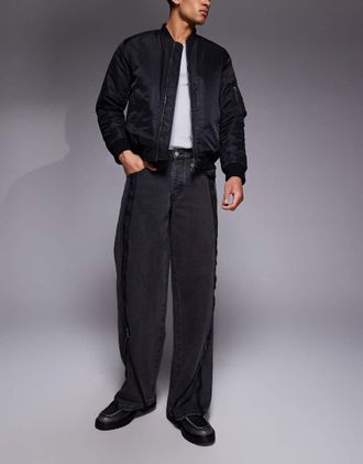 Liquor & Poker Onyx - Baggy-Jeans in Schwarz mit Rei&szlig;verschlussdetail