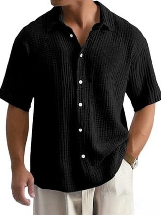 Generic Ovalyf Chemise en tricot textur&eacute; pour homme Style d&eacute;contract&eacute;, Noir, 5XL