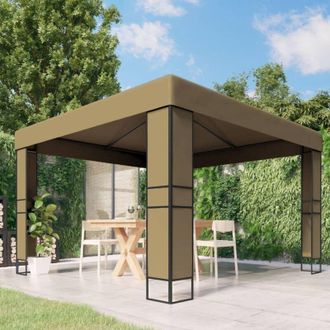 vidaXL Vidaxl - Belv&eacute;d&egrave;re avec double toit 3x3x2,7 m Taupe 180 g/m&sup2;