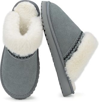 Mishansha Warme Hausschuhe Damen Winter Pantoletten Pl&uuml;sch Slippers Rutschfest f&uuml;r den Innen- und Au&szlig;enbereich Dunkelgrau 42 EU